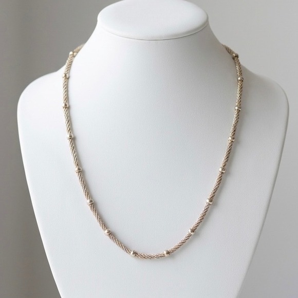 Jewelry | Woven Mesh Multi Strand Bead Accent Necklace Silver Tone ...